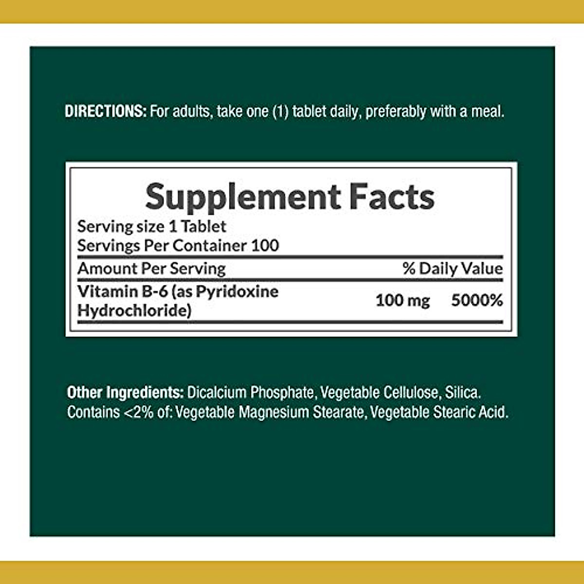 Nature’s Bounty Vitamin B6, Supports Energy Metabolism and Nervous System Health, 100mg, Tablets, 100 Ct