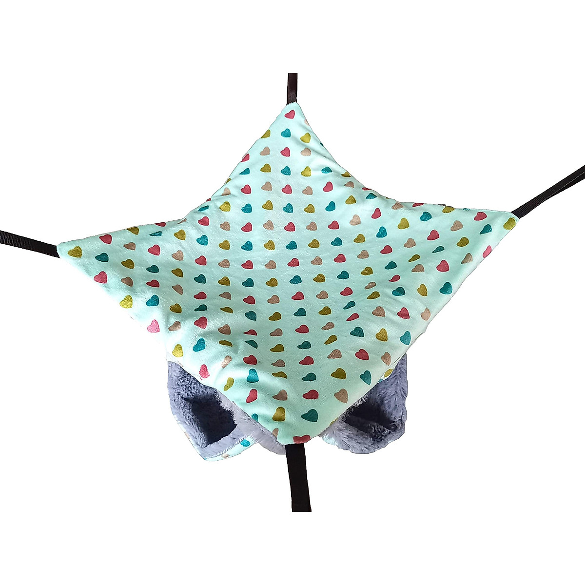 WOWOWMEOW Small Animals Plush Hammock Rat Ferret Triple Bunkbed Hammocks Cage Hanging Warm Hideout for Sugar Glider Squirrel (Medium, Hearts-Mint)