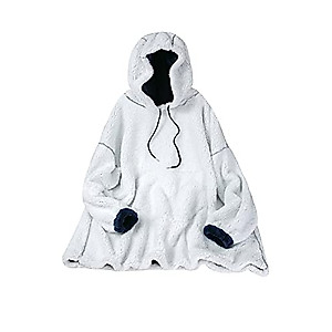 PACIFICTEX Ultra Plush Blanket Hoodie, Wearable Blanket Hoodie, Sherpa Blanket Sweatshirt, Hood with Drawcords, One Size Fits All (Blue)