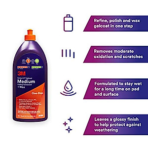 3M Perfect-It Gelcoat Medium Cutting Compound + Wax, 36106, 1 Quart, One-Step Process, P1500 and Finer Scratches, Fiberglass Oxidation Remover for Boats and RVs