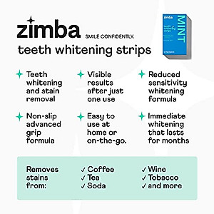 Zimba Teeth Whitening Strips for Teeth Sensitive White Strips for Teeth Whitening Hydrogen Peroxide Teeth Whitener Stain Remover 28 White Strips Included Per Pack, 2 Pack (14 Day Treatment), Coconut