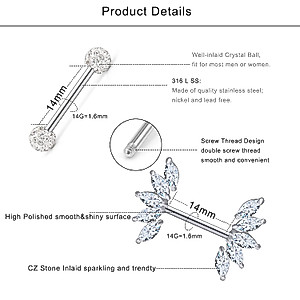 Lcolyoli 14G Surgical Steel Nipple Rings Crystal Nipple Shield Barbell Ring Staight Bar Nipplerings Body Piercing Jewelry for Women Men Silver-tone