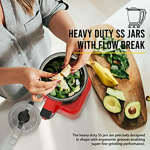 EconoHome Mixer Grinder - Electric Mixer Grinder for Asian Cooking, Food Prep - Includes Liquidizing Jar, Dry & Wet Grinder Jar, Chutney Jar, Lids & Spatula - 750W Motor, Stainless Steel 304 Blades