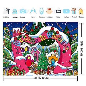 Welcome to Whoville Backdrop 8x6FT Winter Christmas Village Photography Background for Kids First Birthday Baby Shower Happy New Year Xmas Holiday Party Decoration Supplies Photo Props