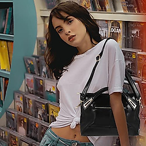 OSALADI Womens Ladys Handbag Vintage Luxury Wax Genuine Leather Tote Shoulder Bag Crossbody Bag Satchel Purse (Black)