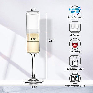 YIBEZ Champagne Flutes, Set of 4 Crystal Champagne Glasses, 7 OZ Cylinder Champagne Flutes Glass, Housewarming/Wedding Gifts