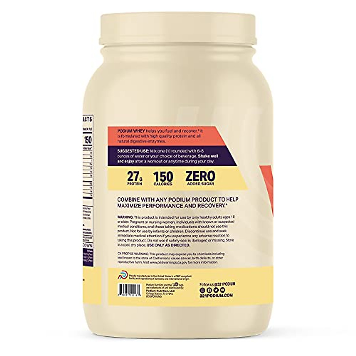 Podium Nutrition, Whey Protein Powder, Peanut Butter Crunch, 22 Servings, 27g of Whey Protein Per Serving