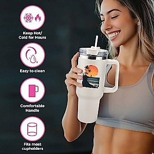 LB LEOBON 40 ounce insulated cup with handle, double-layer vacuum stainless steel material, equipped with straw, can keep warm or maintain cold drinks Neone Poppe Sunset 2 Cowboy Blue