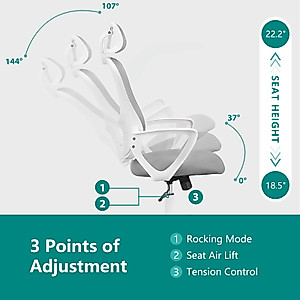 SMUG Home Office Desk Chair, Ergonomic Computer High-Back Mesh Rolling Work Task Chairs with Wheels and Adjustable Headrests, Comfy Lumbar Support, Armrest for Bedroom, Gaming, Grey