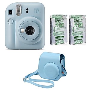 Fujifilm Instax Mini 12 Instant Camera Accessory Kit (Pastel Blue) with Mini Sky Blue Film (2 Pack), Sky Blue Case