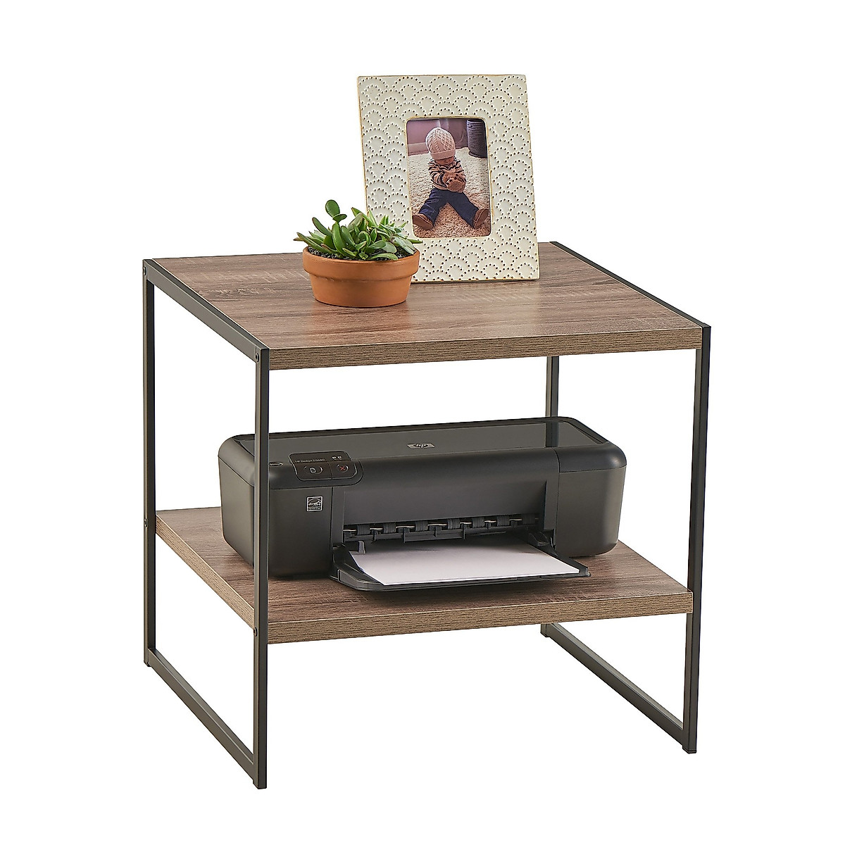 ClosetMaid 1314 2-Tier Square Wood Side Table with Storage Shelf, Gray