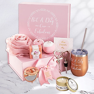 Gifts for Mom, Birthday Gifts for Women Best Friend Sister, Relaxing Spa Wine Tumbler Gifts Baskets for Christmas Day Valentine's Day