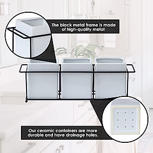 3 Piece Ceramic Flatware Holder with Metal Rack, Porcelain Silverware Caddy, Silverware Cutlery, Perfect for Home, Kitchen & all gatherings with friends, family