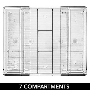 mDesign Dual Expandable Plastic In-Drawer Utensil Organizer Tray Deep 5 Section Divided for Kitchen Organization; Holds Cutlery, Flatware, Silverware, Cooking Utensils, Ligne Collection, Clear