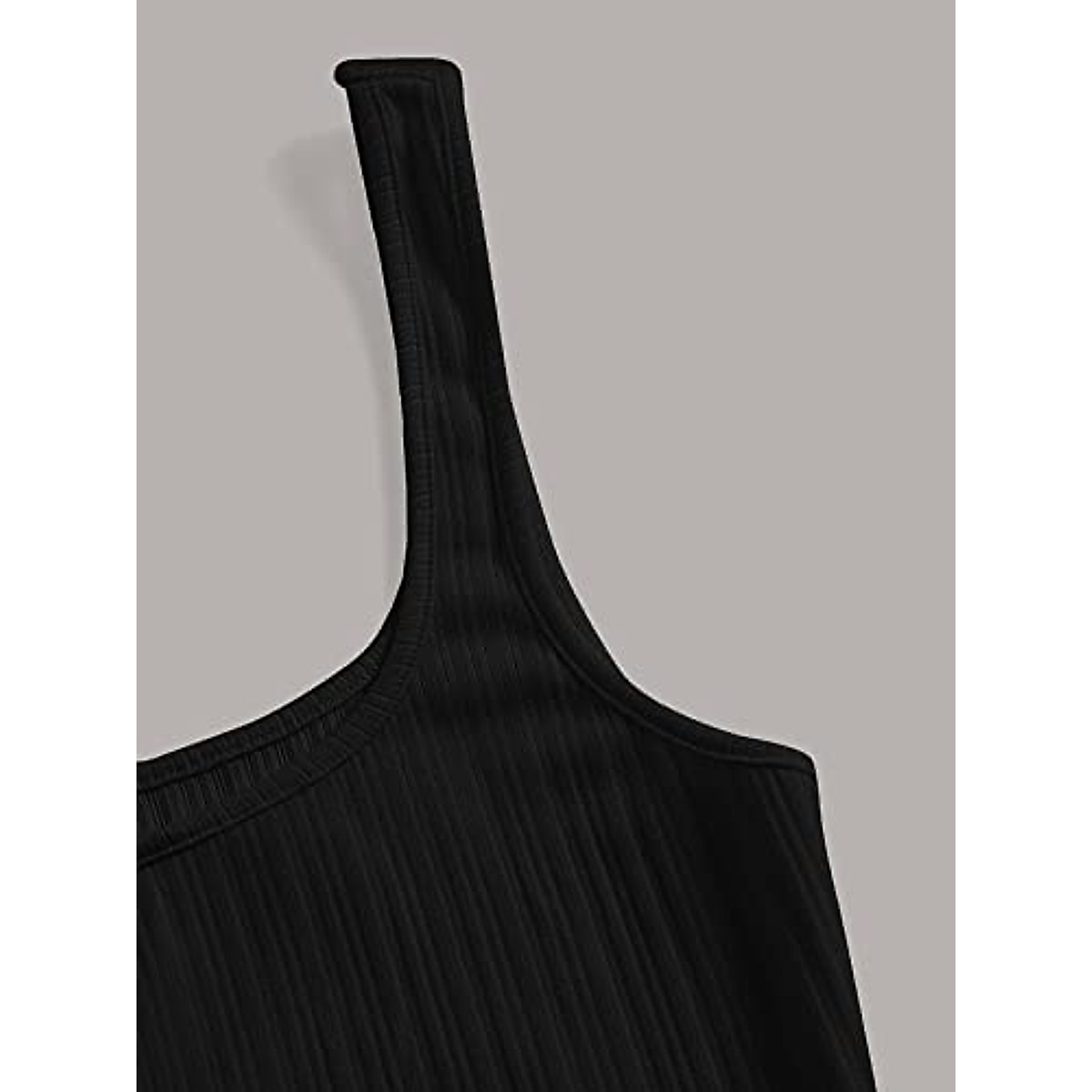 Verdusa Women's Casual Sleeveless Square Neck High Waist Rib Knit Tank Long Dress Black L