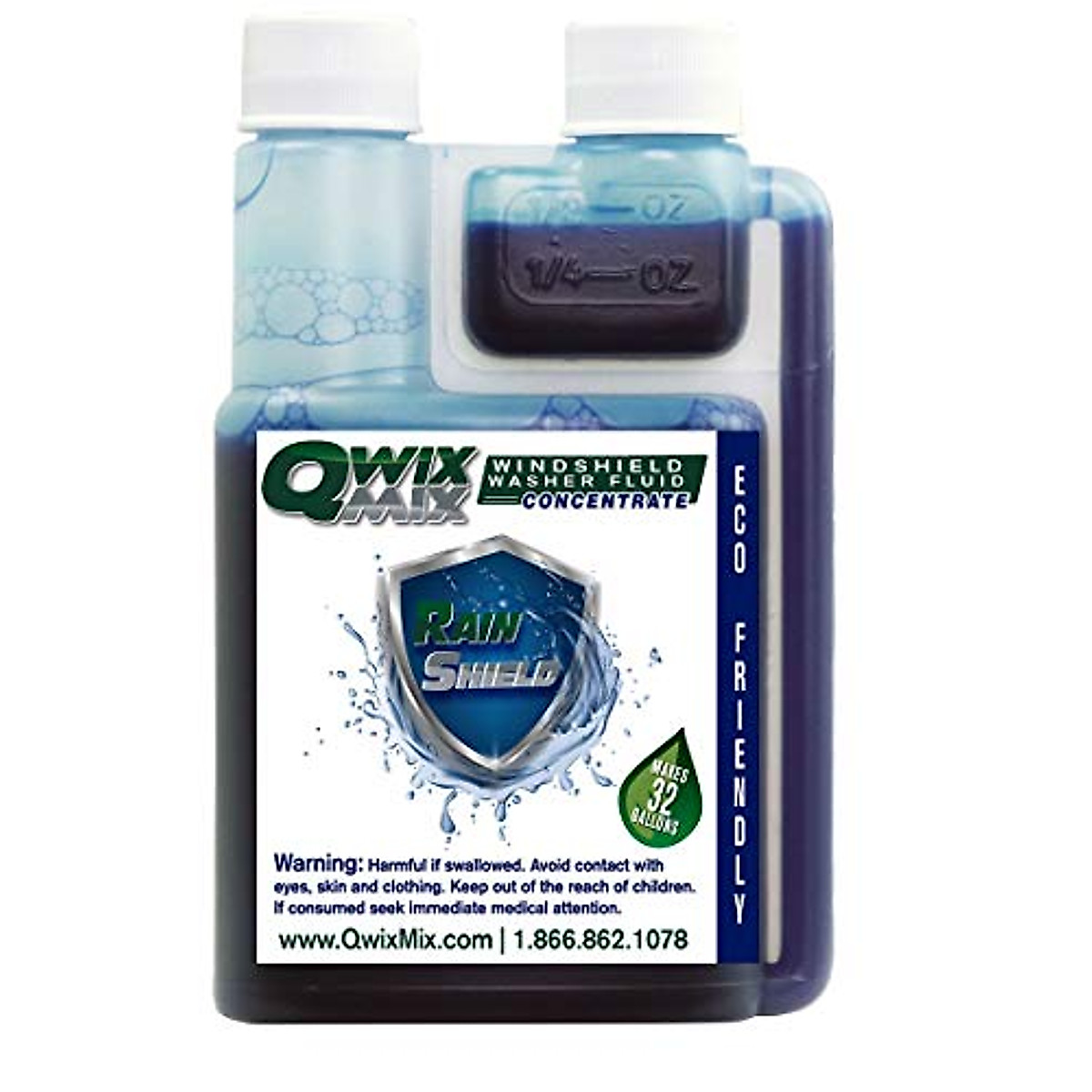 Qwix Mix Rain Shield Windshield Washer Fluid Concentrate, 1 Bottle makes 32 Gallons– Repels Rain
