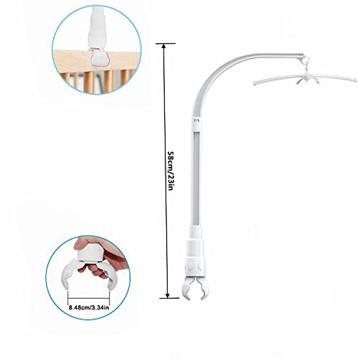 Accfore DIY 23 inches Crib Mobile Arm Nursery Mobile arm Baby Mobile Hanger, Mobile arm for Crib,The Claw Part can be Adjusted Width,DIY Toy Decoration
