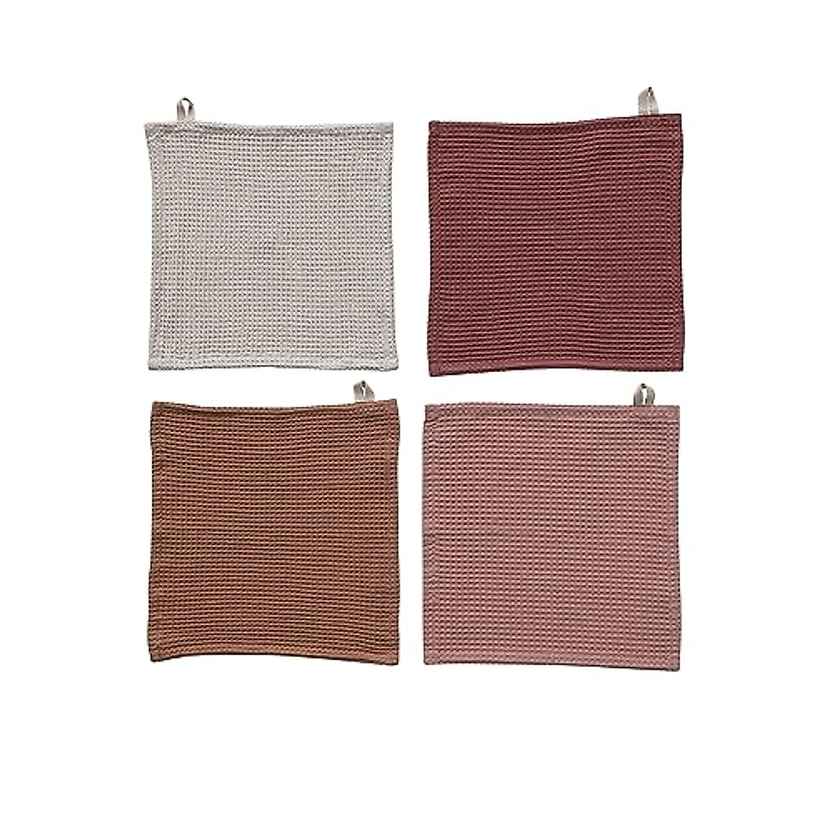 Creative Co-Op Square Woven Linen and Cotton Waffle Kitchen Multicolor, Set of 4 Dish Cloth, Multi