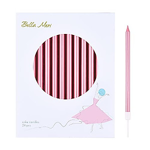 Bella Meri 24-Count Pink Long Thin Metallic Birthday Candles, Cake Candles, Birthday Parties, Wedding Decorations, Party Candles