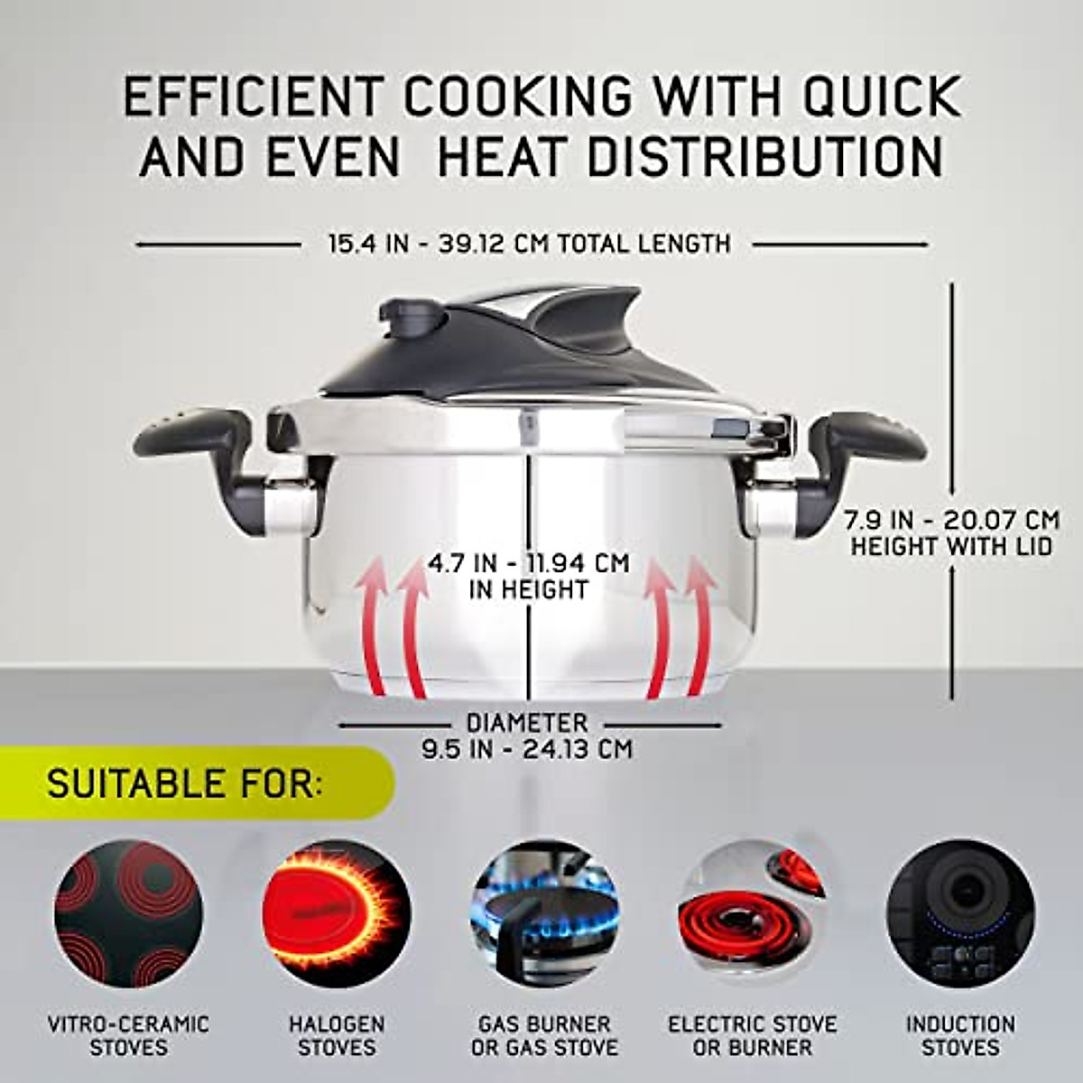 Universal 4.2 Quart / 4 Liters Stainless Steel Easy Use Pressure Cooker with Extra Tempered Glass Lid, Induction Compatible, Pressure Cooker & Multipurpose Pot, 5 servings, Pressure Canner