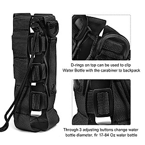 WICHEMI MOLLE Water Bottle Pouch Minimalist Adjustable Straps Tactical Water Bottle Holder Kettle Pouch Belt Bottle Carrier Bag for 17-84 Oz Water Bottle (Black)