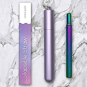 Eco-Pals | Collapsible Straw Travel Straw with Soft Silicone Mouthpiece, Reusable Straws with Case | Stainless Steel Straws Drinking Reusable | Dishwasher Safe | +1 Straw Cleaning Brush (Unicorn)