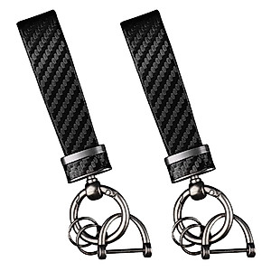Turcee 2PCS Carbon Fiber Car Keychain Kit,Gift for Men and Women,Quick Release Spring with D-Ring Anti Lost Car Keychain Organizer