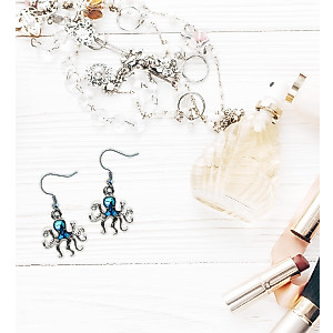 Puzzled Octopus Earrings - Charming New Zealand Blue Paua Shell Octopus Jewelry Earrings, Elegant Abalone Shell Sea Animals Earrings, Unique Jewelry Sterling Silver Earrings Gifts for Women - 3 Inches