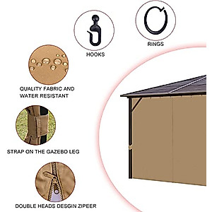 12'x12' Gazebo Curtains Outdoor Waterproof, Universal Replacement Curtain 4-Panels, Sidewalls with Zipper for Garden, Patio, Yard (Only Curtains)