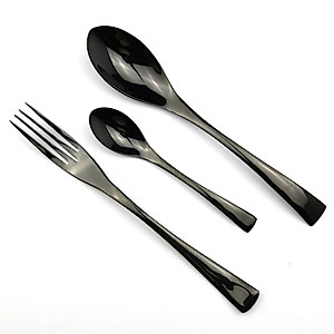 JANKNG 20-Piece 18/10 Stainless Steel Serrated Steak Knife Flatware Set, Mirror Polishing Black, Service for 4