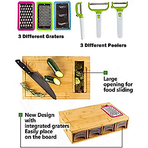 Bamboo Land- Large Bamboo Cutting Board with Containers & Vegetable Peeler Set, Cutting Boards for Kitchen with Holder, Wood Cutting Board, Chopping Board, Bamboo Cutting Boards for Kitchen