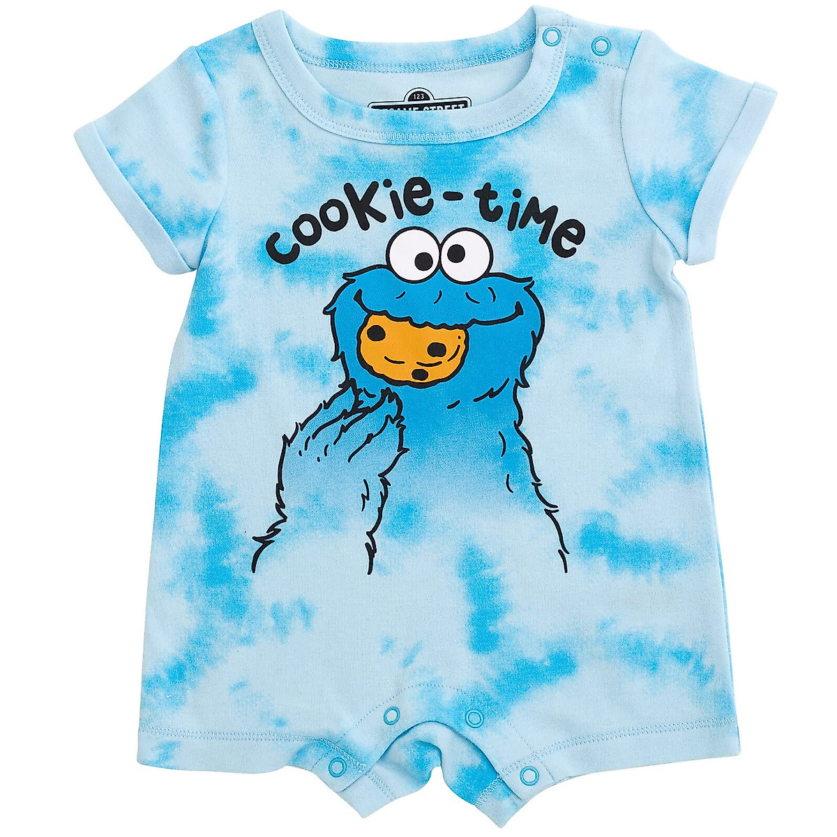 Sesame Street Cookie Monster Infant Baby Boys Romper and Hat Tie Dye Blue/Gray 6-9 Months