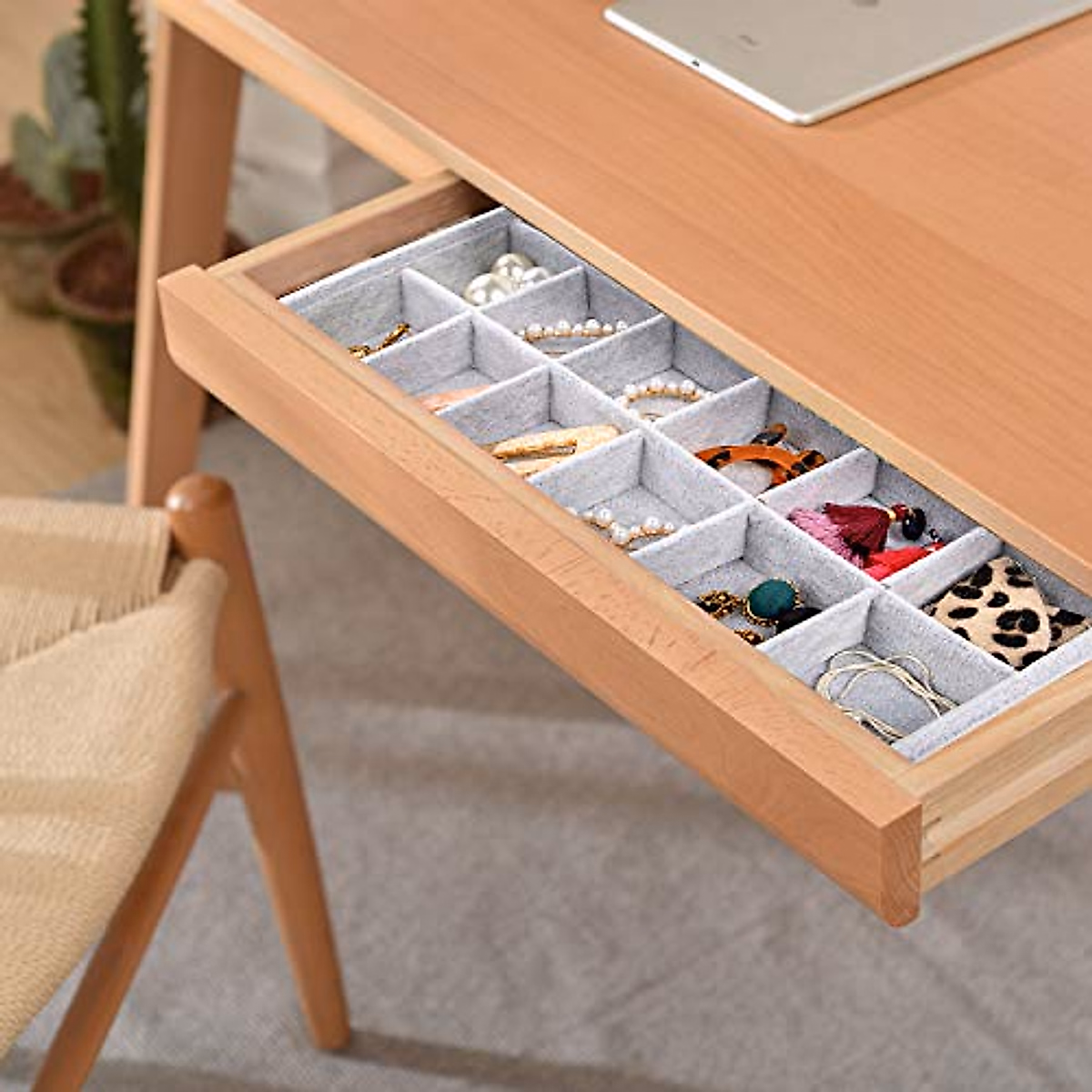 Mebbay Velvet Jewelry Trays Organizer with Clear Lid, Stackable Jewelry Storage for Drawer, Earring Necklace Bracelet Ring Organizer, Set of 3, 13.8" x 9.5" x 1.38"