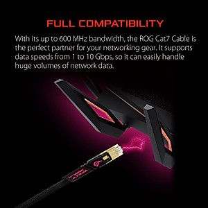 ASUS ROG Cat7 Ethernet Cable – 5 ft Shielded Gaming LAN network cable high speed network up to 600MHz & 10GB Transfer Rates, Nylon Braided, Gold Plated