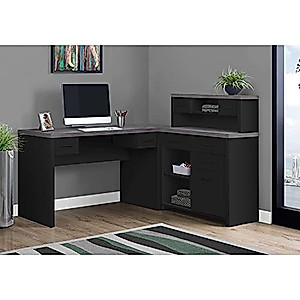 Monarch Specialties Computer Desk L-Shaped - Left or Right Set- Up - Corner Desk with Hutch 60"L (Black - Grey Top)