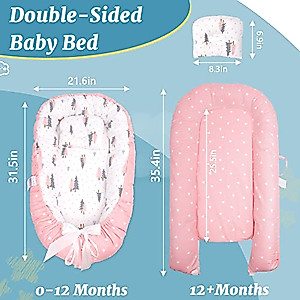 PHEENOWL Baby Nest Cover for Co Sleeping, 100% Cotton Thicken Ultra Soft Portable Newborn Nest Cover for 0-24 Months (Forest Pink)