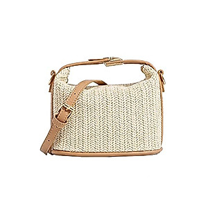 KITOLTER Straw Shoulder Bag Clutch Crossbody Bag Casual Beach Handmade Bag Handbag for Women (Straw)