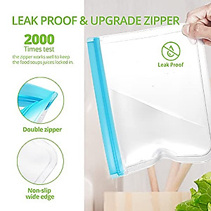 ZZWILLB Reusable Ziplock Bags Silicone - 6 Pack Reusable Freezer Bags - Leakproof Reusable Sandwich Bags BPA Free Snack Bags for Kids - Travel/Home Food Storage Bags