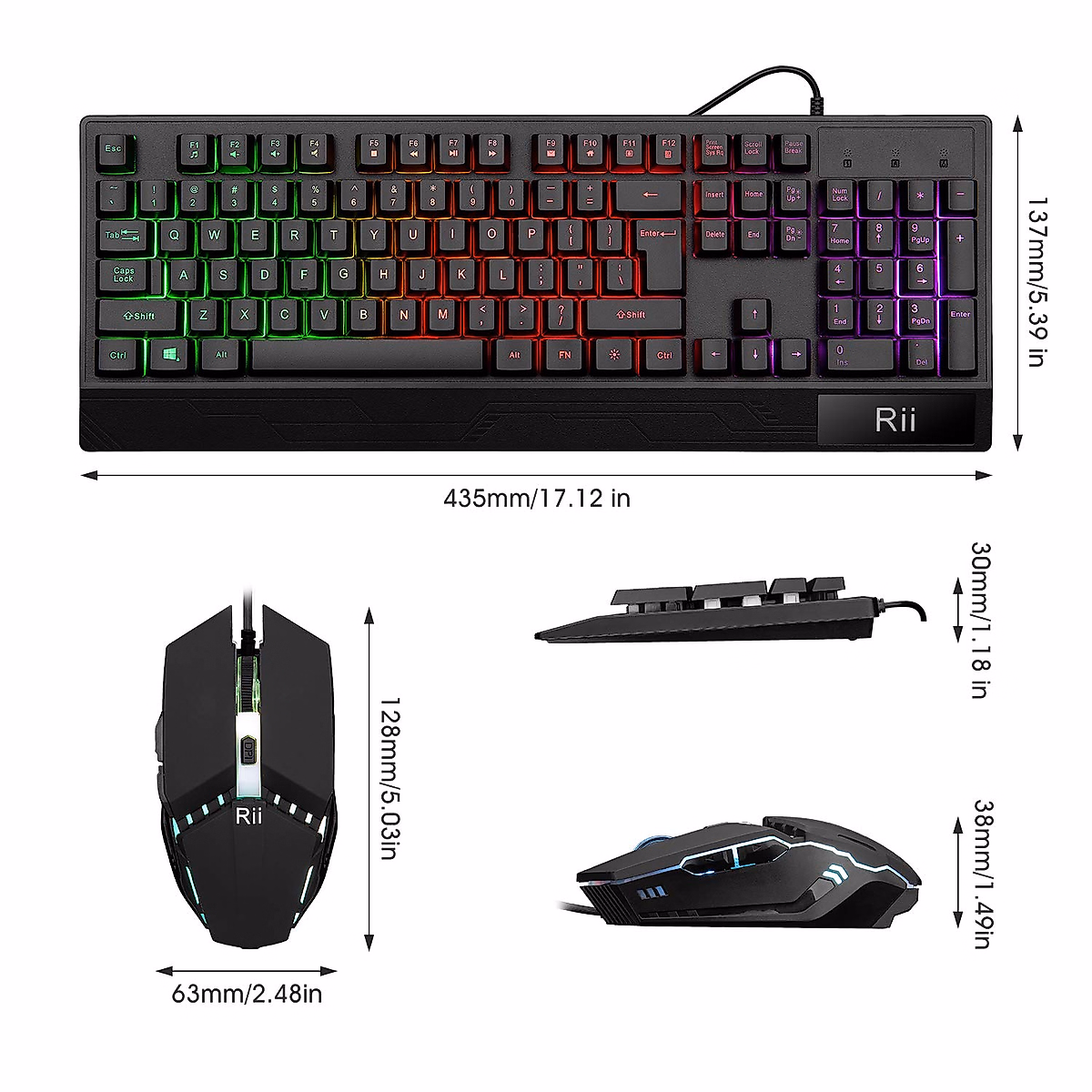 Rii RK400 RGB Gaming Keyboard and Mouse Combo ,Wired Mechanical Feel 3 ...
