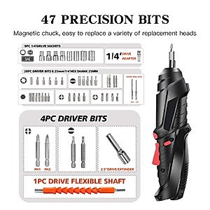 Electric Screwdriver 47pcs Cordless Screwdriver 3.5N.m Power Screwdriver, 3.6V Cordless Drill Screwdriver Rechargeable with Led Light, Deformation Handle (Large)