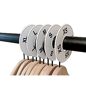 NAHANCO CWBKIT2 White Round Clothing Size Divider with Black Print for Home or Clothing Store, XS-XL, Kit of 25 (5 Sizes of 5 Each)