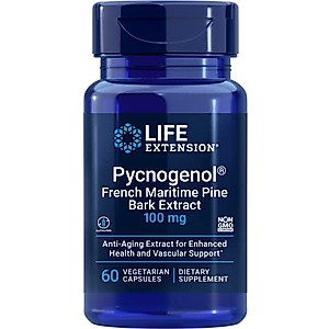 Life Extension Pycnogenol French Maritime Pine Bark Extract, 100 Mg - For Antioxidant & Vascular Health & Circulation - Gluten Free, Non-GMO - 60 Vegetarian Capsules