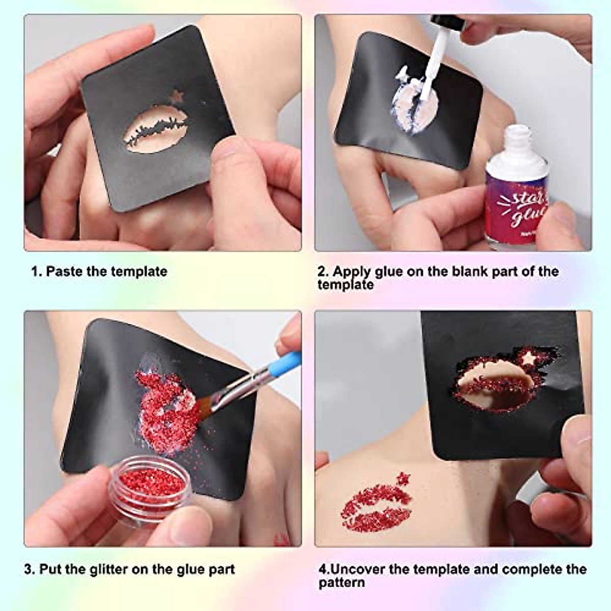 Glitter Tattoo for Kids, Glitter Tattoos 48 Colors, 318pcs Glitter Tattoo Stencils, 10 Sheets Tattoo Stickers Supply Sparkly Temporary Tattoos2 Glues,5 Brushes Adults & Kids Arts Glitter Make Up Kit ZYH2209001KIT