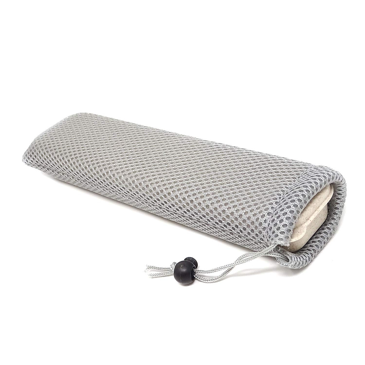 HONBAY 1PCS Portable Wheat Straw Tableware Storage Box Organizer Case and 1PCS Drawstring Net Bag for Travel Camping (Storage box L)