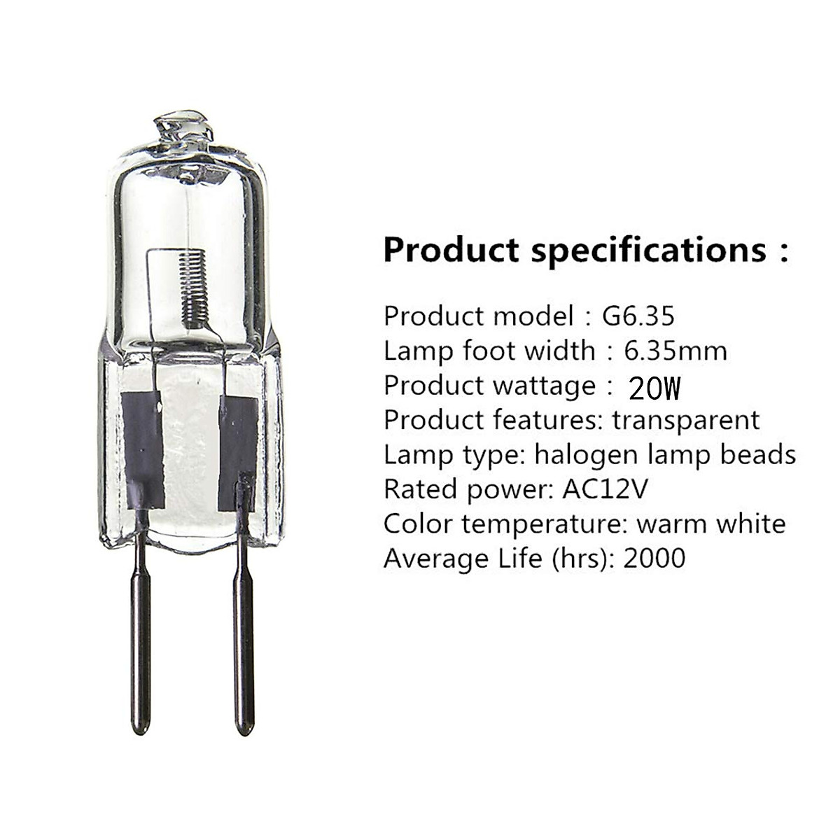 GY6.35 Halogen Bulbs 20W G6.35 20 Watt 12V Halogen Lamps 12 Volt JC Type Halogen Light Bulb,G6.35 GY6.35 Bi-Pin Base,Clear Glass Lens,Warm White 2700K,10 Pack