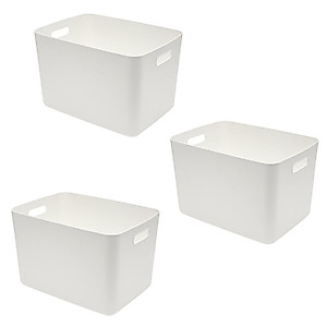 QRZLP 3Pcs Plastic Storage Bins, Multi-functional Storage Basket with Handles Organizers and Storage Bins for Home Cupboard Kitchen Bathroom Office (White,10.2 X 7.3 X 6.3 Inch).