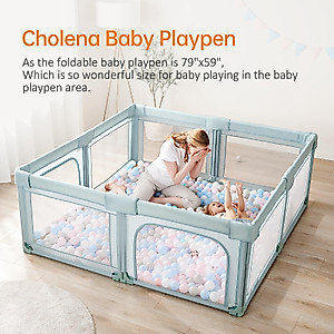 Baby Playpen,Foldable Playpen for Babies and Toddlers,Baby Play Pen with Zipper Door,Baby Play Yards Center,79"x59"Baby Fence(Light Blue)