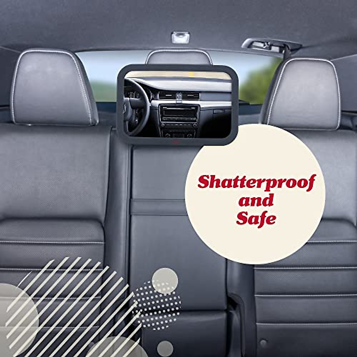 Lusso Gear Baby Backseat Mirror for Car. Largest and Most Stable Mirror with Premium Matte Finish, Crystal Clear View of Infant in Rear Facing Car Seat - Secure and Shatterproof (Tan)