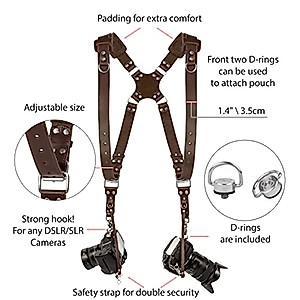 Camera Accessories Dual Harness Two Cameras - Shoulder Leather Strap - Multi Gear Double Camera Accessories DSLR/SLR ProInStyle strap by Coiro