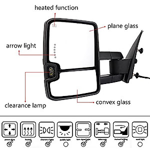 Perfit Zone TOWING MIRROR Replacement Fit For SILVERADO SIERRA 14-ON With Power Heated LED Smoke Signal Light clearance lamp Pair Set